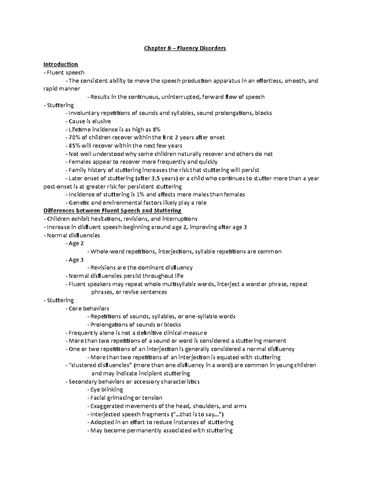Chapter 8 - Fluency Disorders - Chapter 8 – Fluency Disorders ...