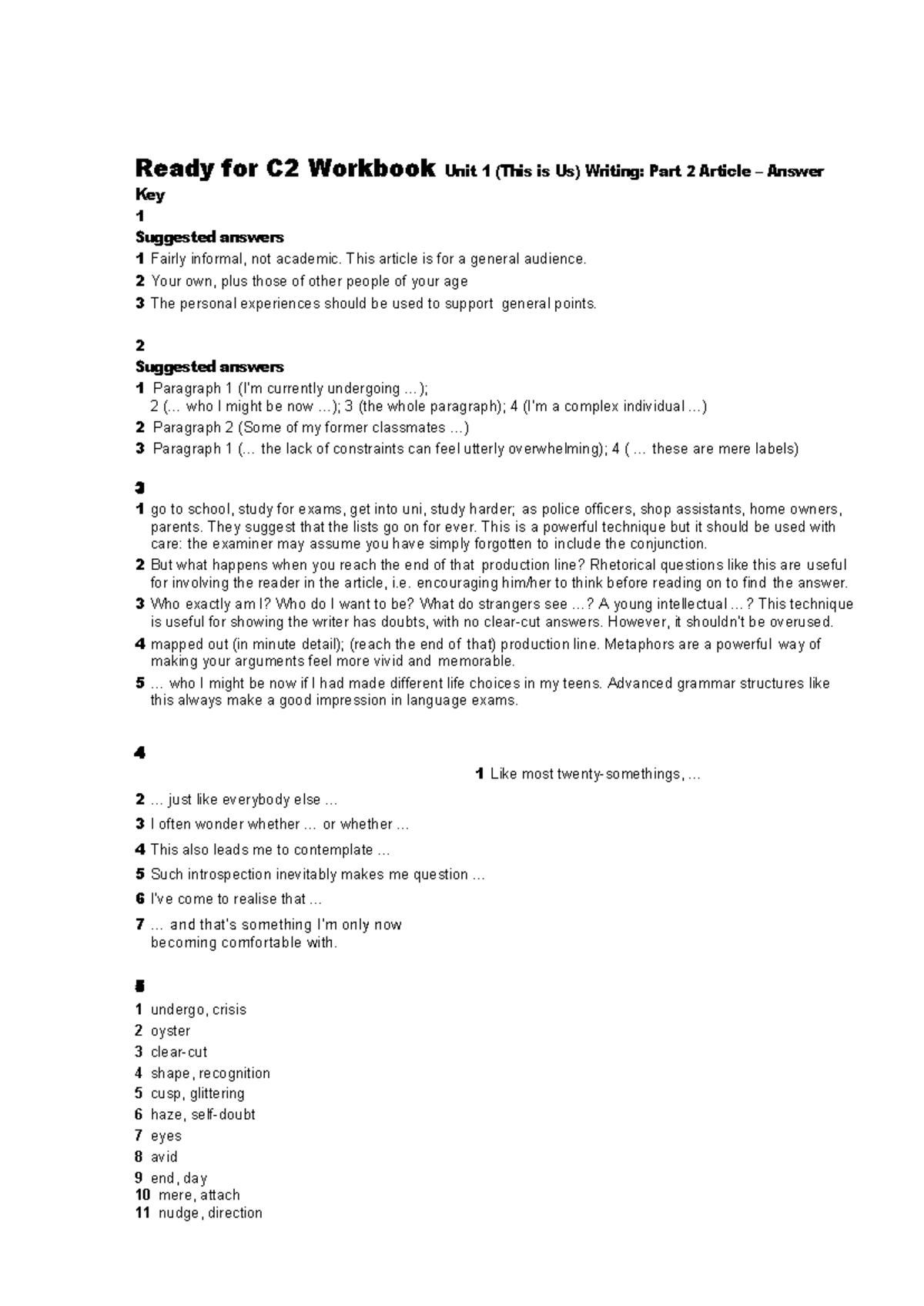 Ready for C2 WB Unit 1 Writing Part 2 Article Answer Key - Studeersnel