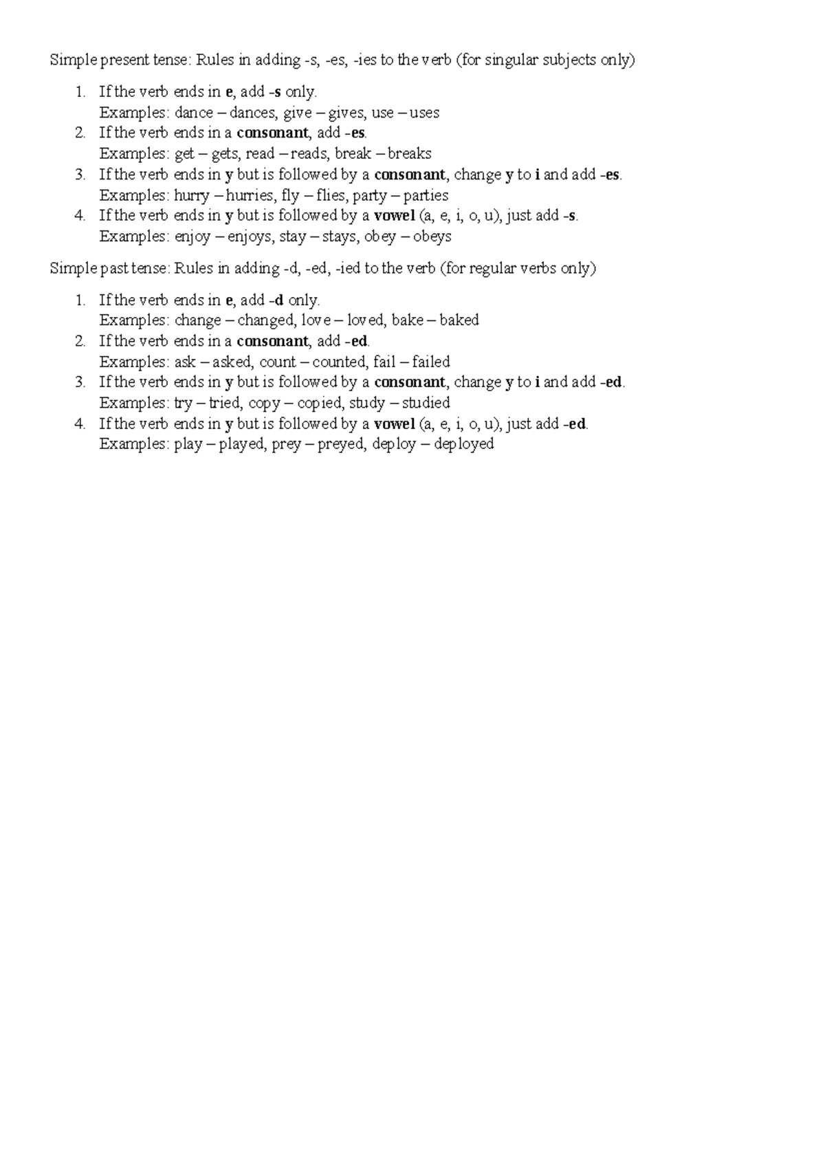 Simple Tense of Verbs - Simple present tense: Rules in adding -s, -es ...