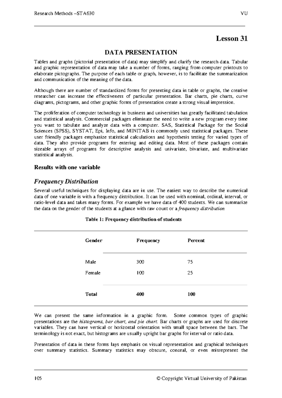 Lesson 31 Handouts - Data Presentation in Research Methods STA630 - Studocu