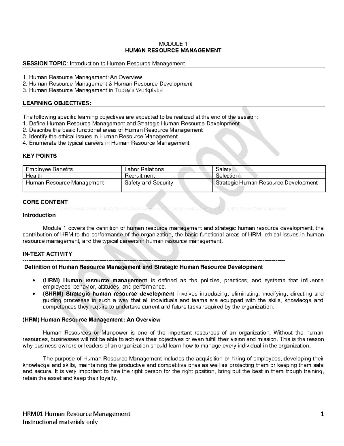 Module 1 - HRM01: Introduction to Human Resource Management and Ethics ...