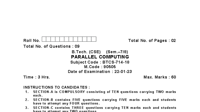 B.Tech (CSE) M.Code 90505 Parallel Computing Exam Paper - Studocu