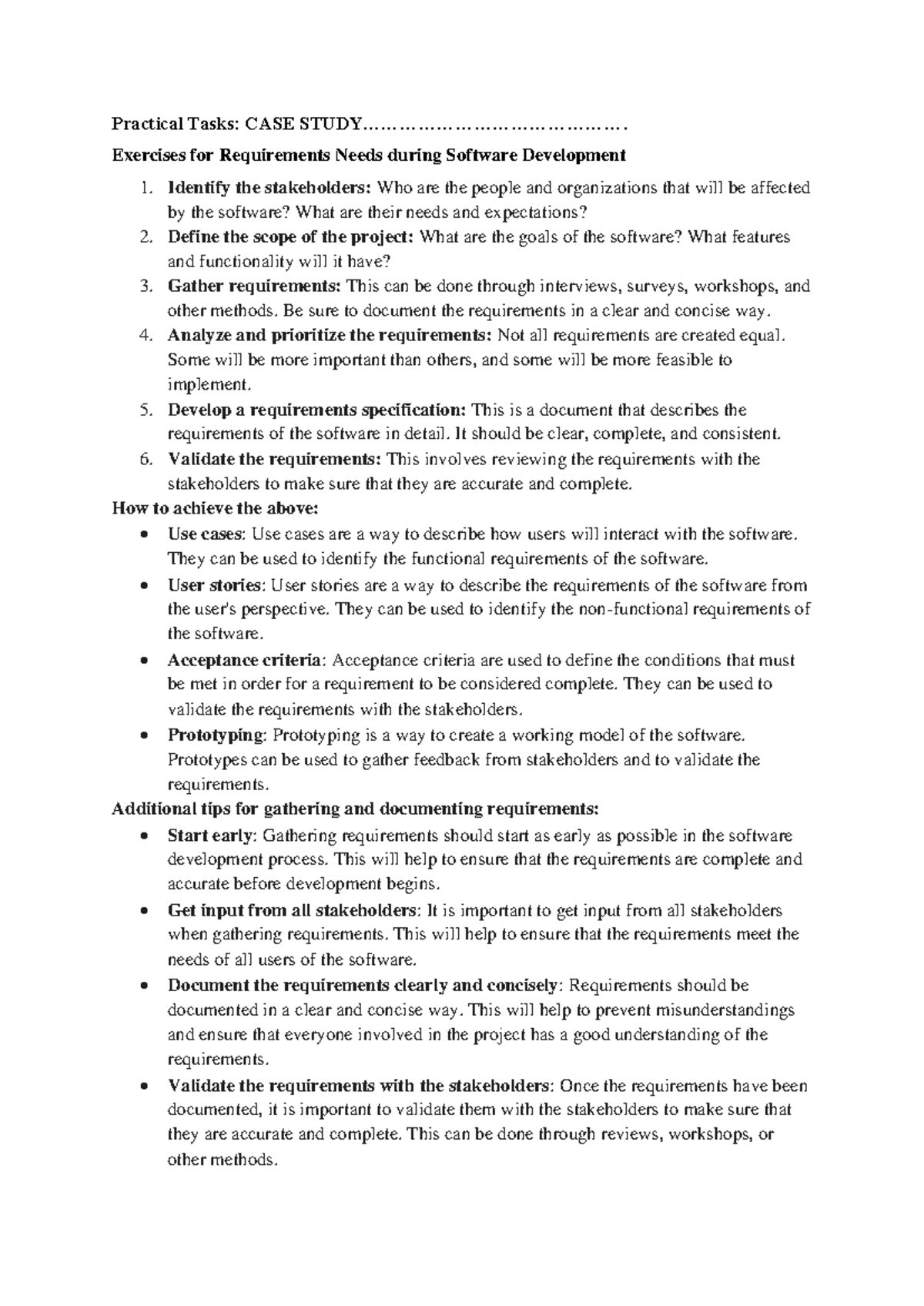 Software Development Requirements: CASE Exercises & Practical Tasks ...