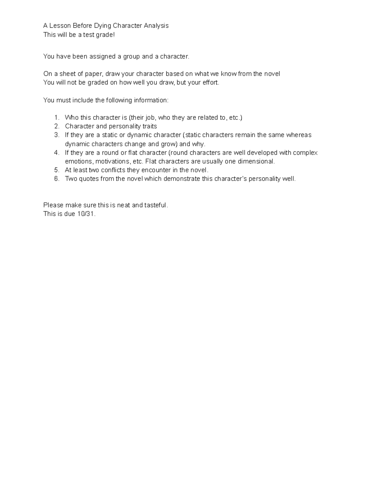 ENG 101: Lesson Character Project - A Character Analysis Guide - Studocu