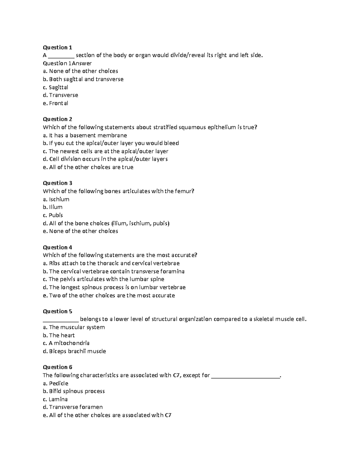 SU Anatomy Midterm Practice Questions and Answers - Studocu