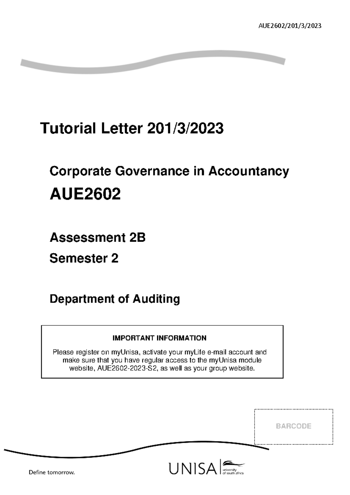 AUE2602 Assessment 2B Question - AUE2602/201/3/ Tutorial Letter 201/3 ...