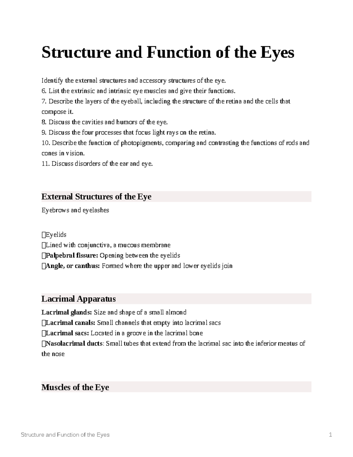 Structure and Function of the Eyes - 6. List the extrinsic and ...