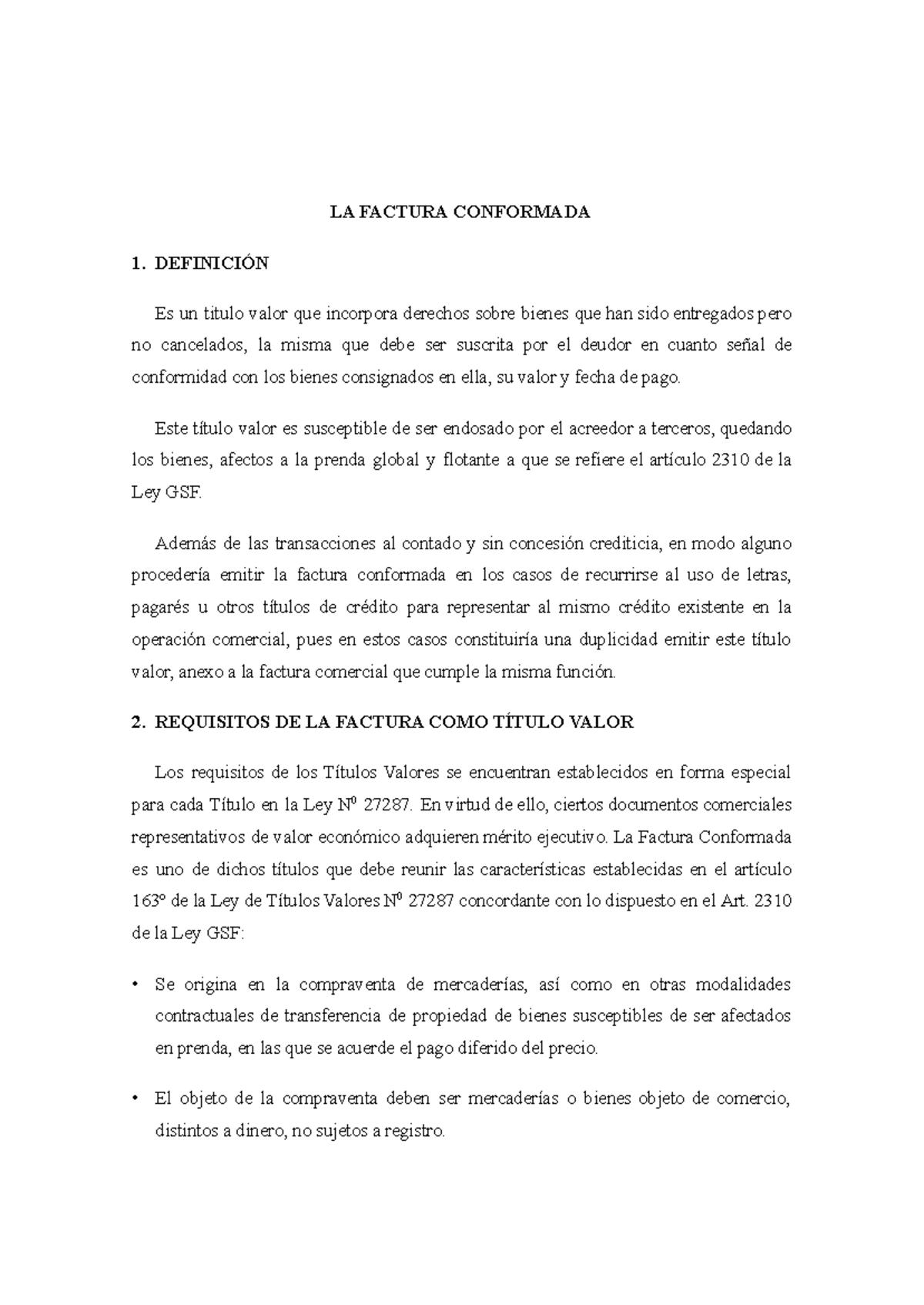 Factura Conformada: Definición y Requisitos de Títulos Valores - Studocu