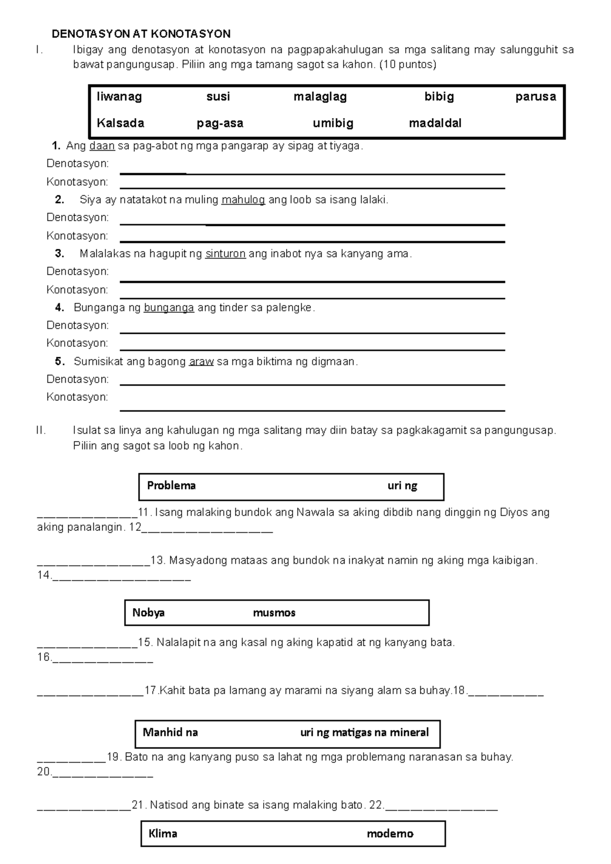 Grade 9 Denotasyon at Konotasyon Remedial Activity - Studocu