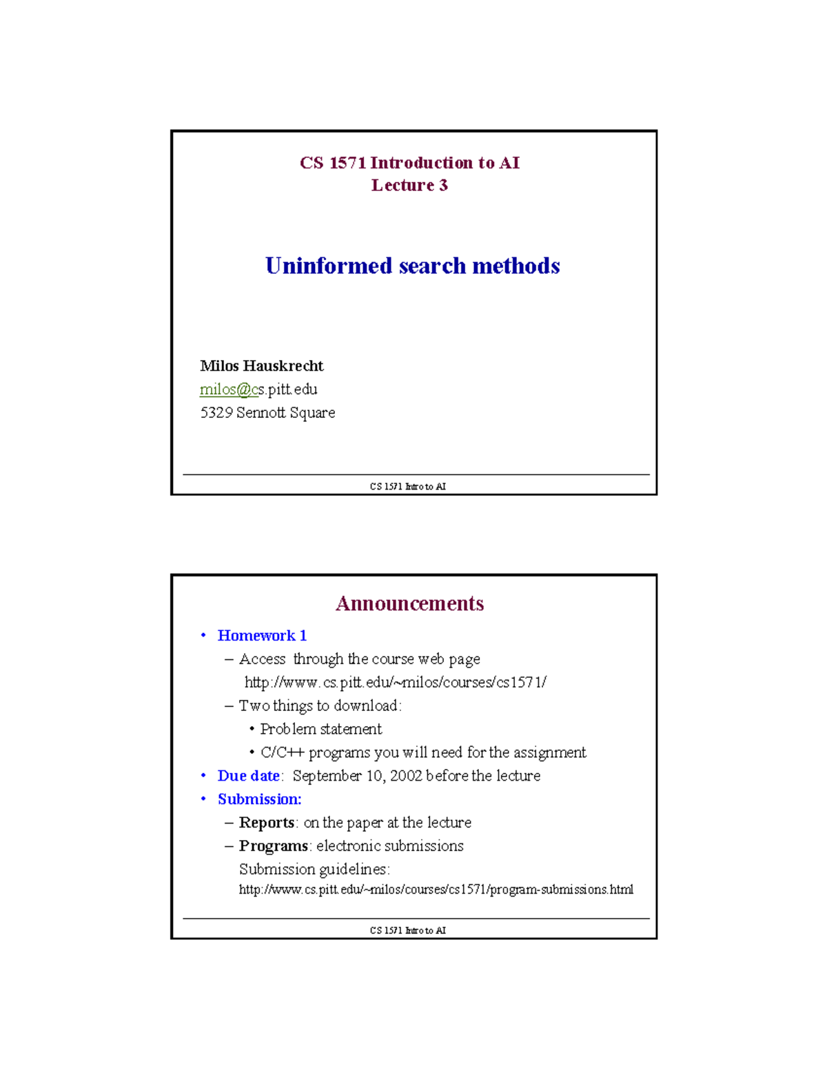 CS 1571 Lecture 3: Uninformed Search Methods in AI - Studocu