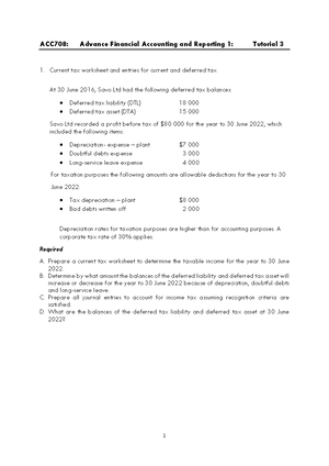 Tutorial 1 solutions - FIN702 Coporate Financial Management 1 Tutorial 1 – Suggested Solutions ...