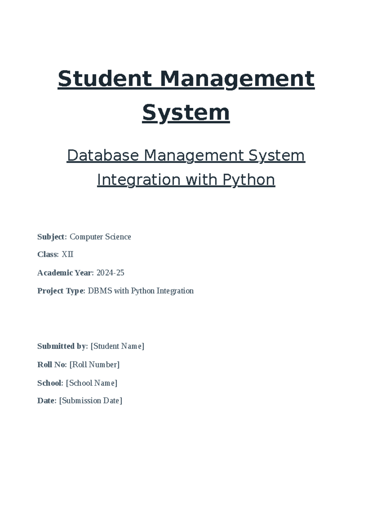 Student Management System Project (CS XII) - DBMS with Python ...