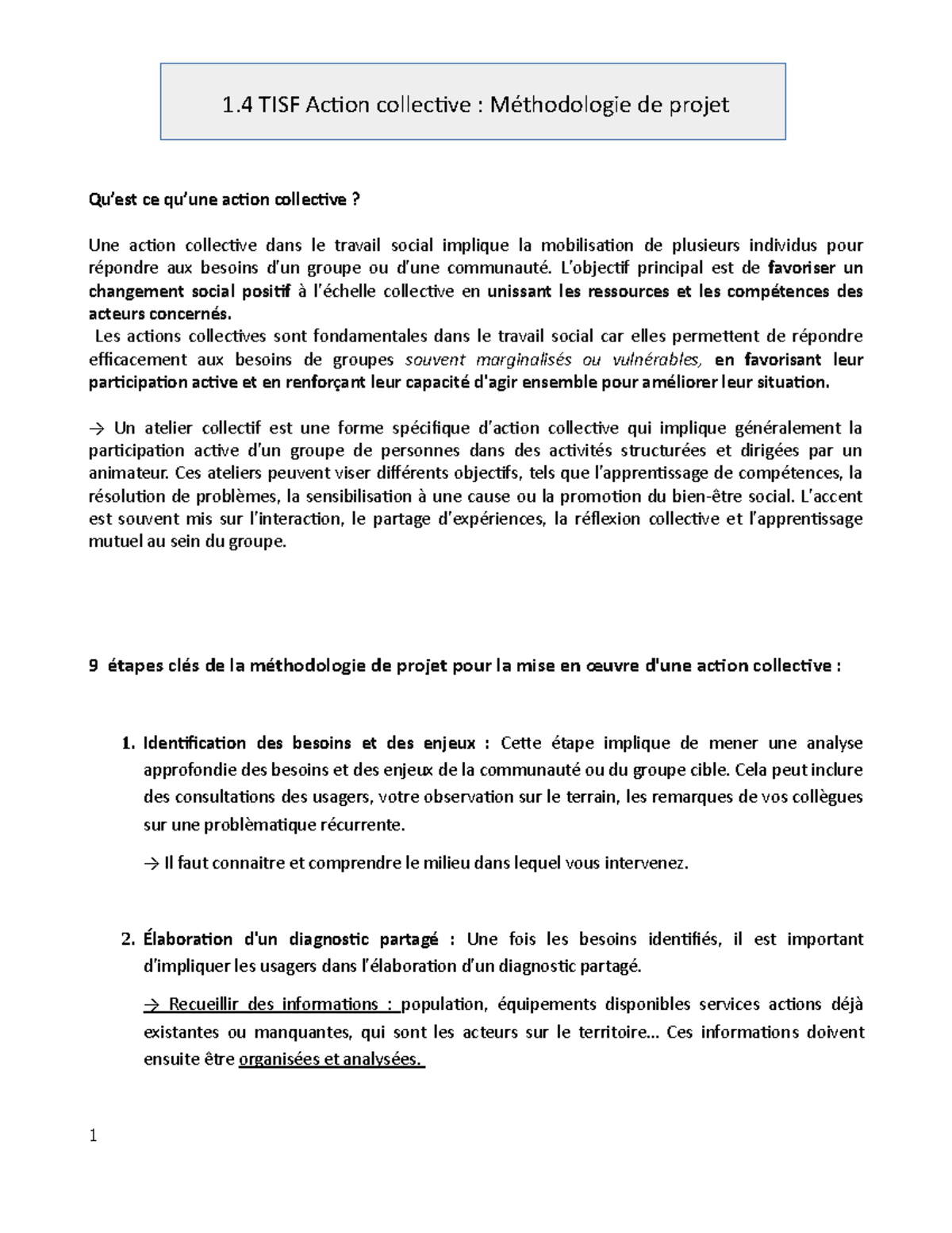Méthodologie de Projet pour Action Collective - Guide Pratique - Studocu