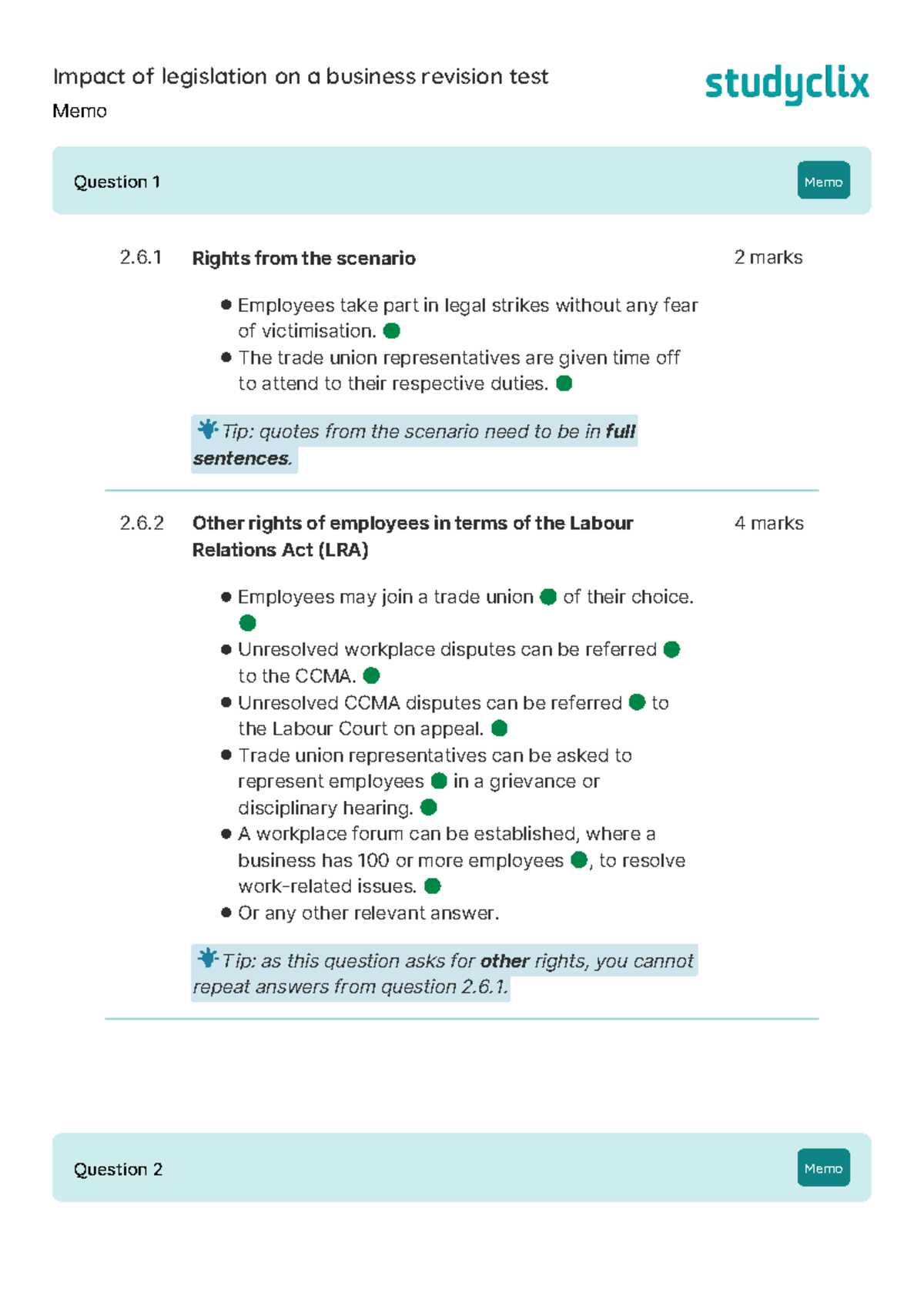 Revision Test Questions on Legislation Impact in Business (LRA) - Studocu