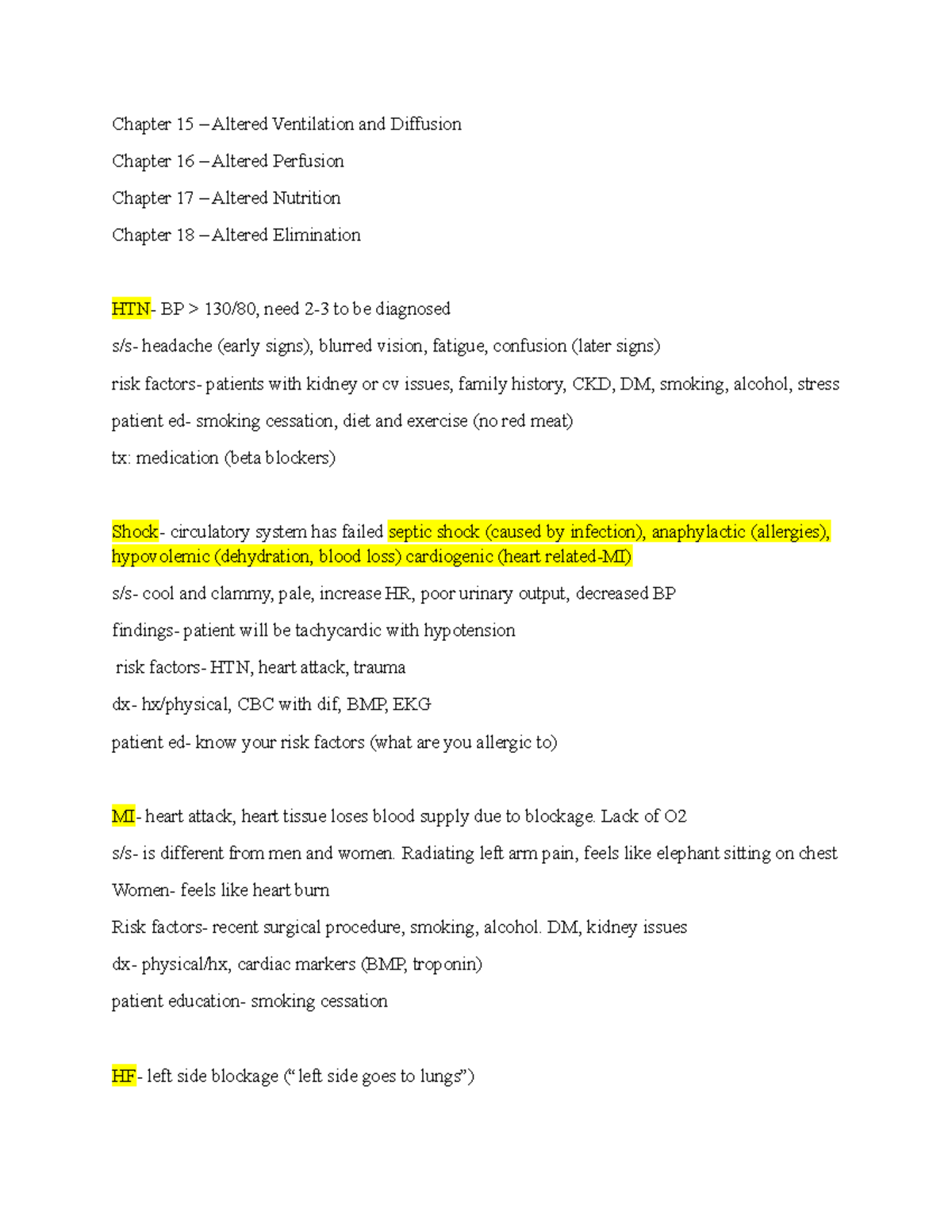 Unit 4 quick notes - lecture - Chapter 15 – Altered Ventilation and ...