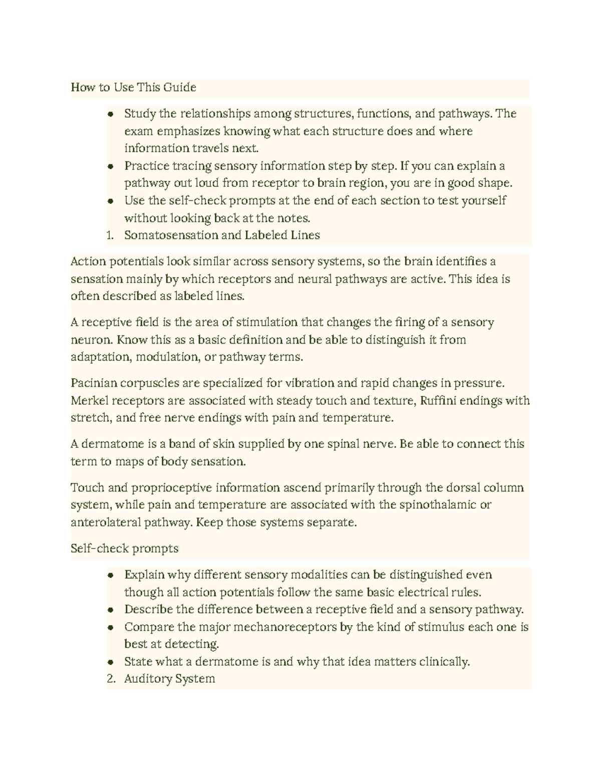 Test #2 - Study Guide: Sensory Systems & Pathways - Studocu