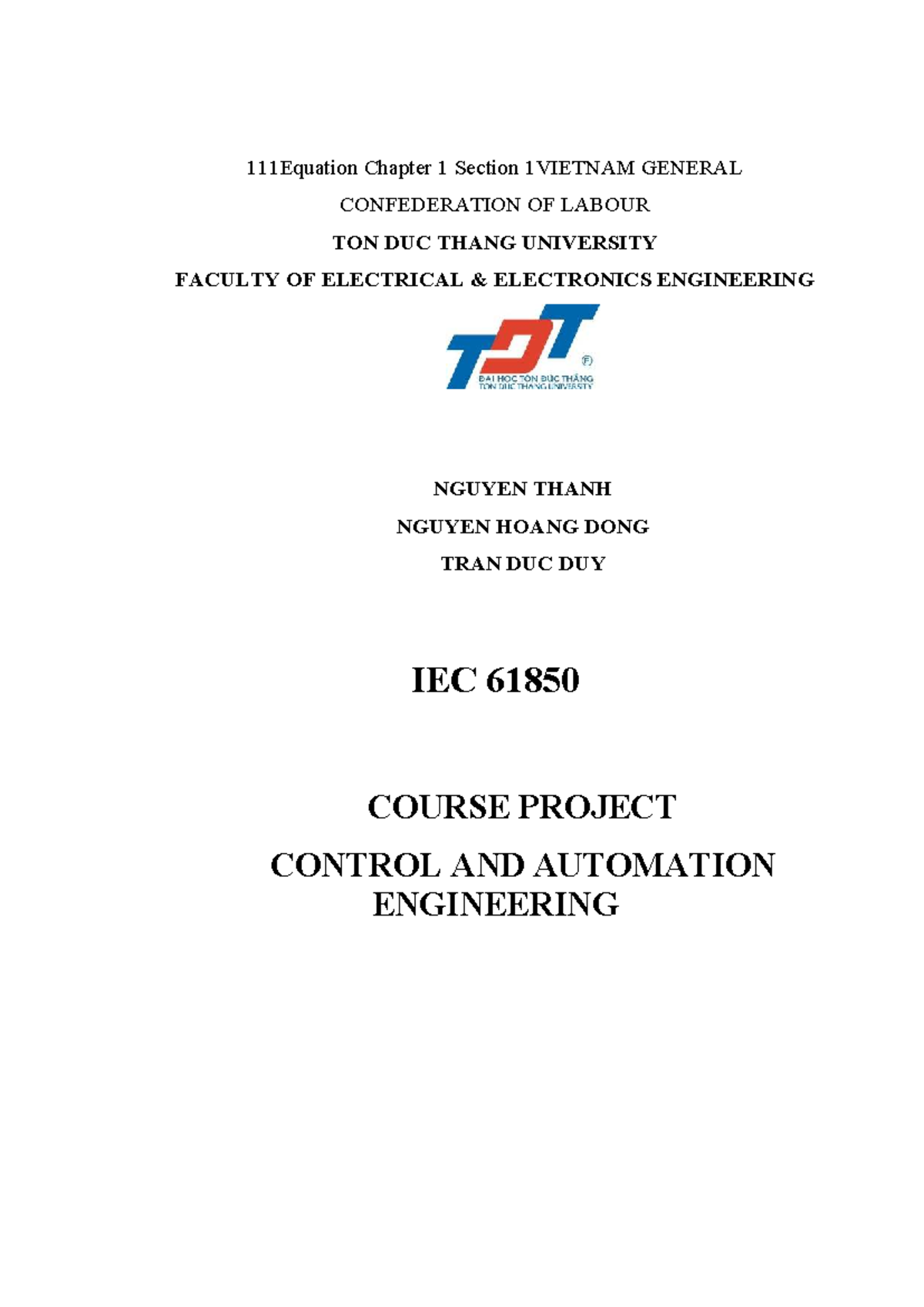 IEC 61850 Course Project: Control and Automation Engineering Report ...