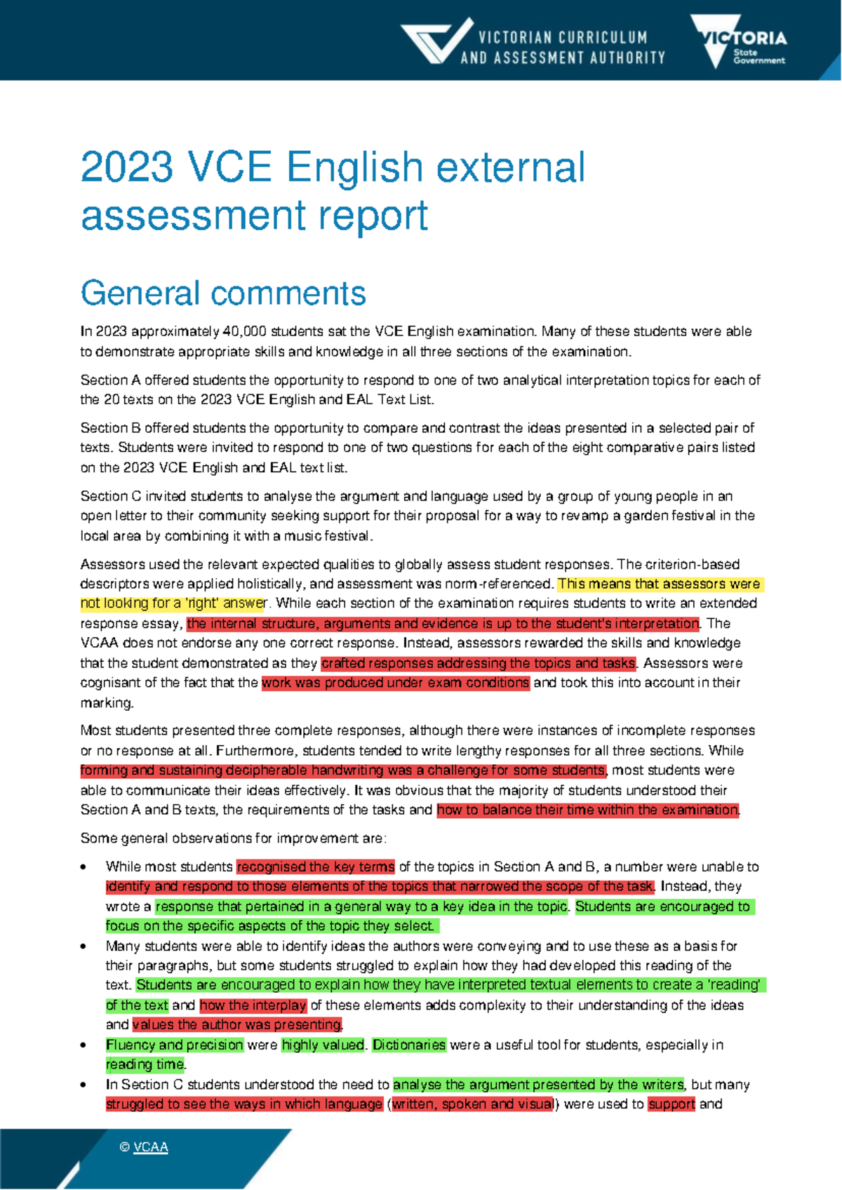 2023 VCE English Assessment Report: Insights and Analysis - Studocu