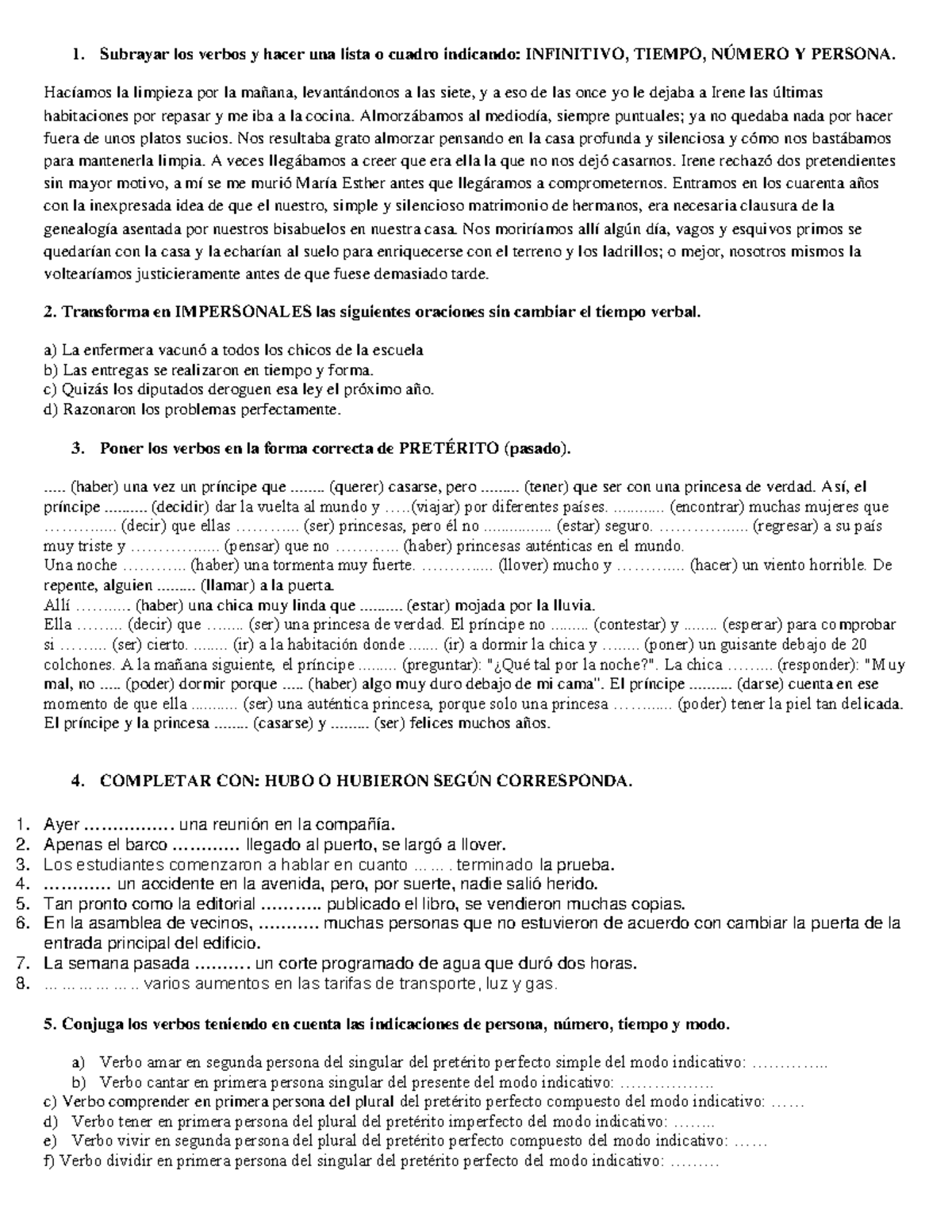 Prueba de Verbos en Español para Tercero: Ejercicios y Transformaciones ...