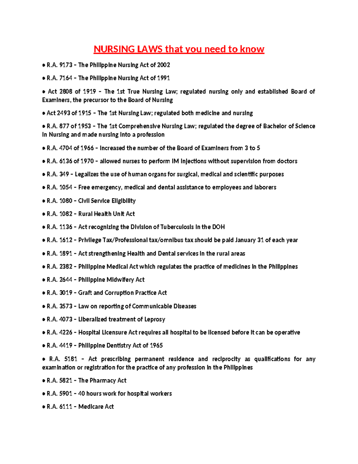 Nursing-Laws - law - NURSING LAWS that you need to know R. 9173 – The ...
