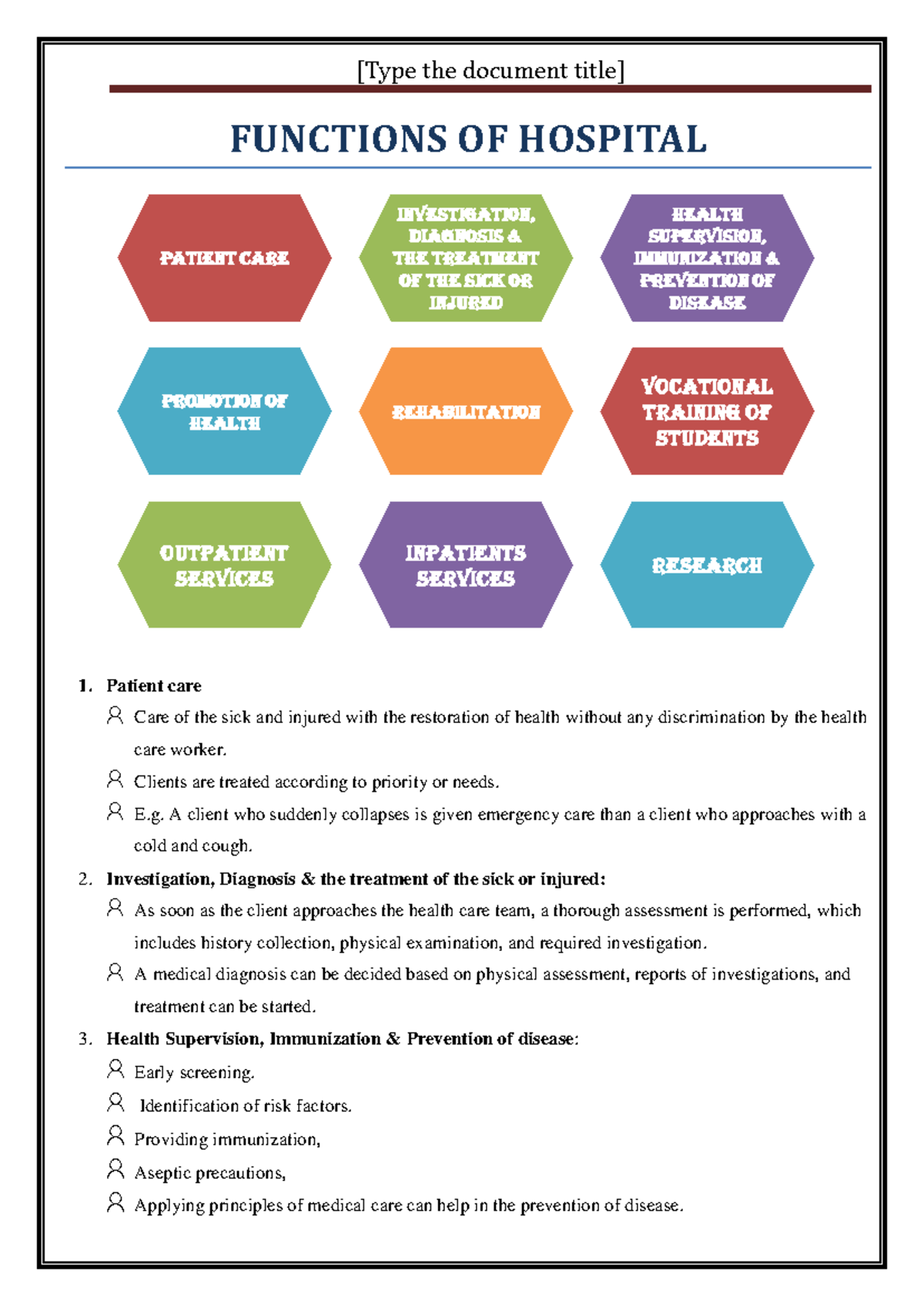 Functions of Hospitals: Patient Care, Diagnosis & Disease Prevention ...