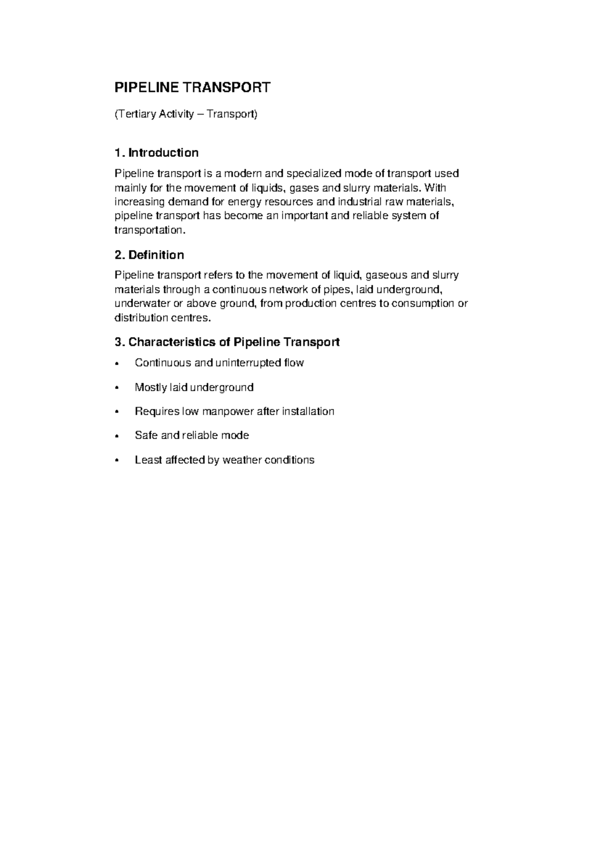 Pipeline Transport: Characteristics and Importance in Tertiary Activity ...