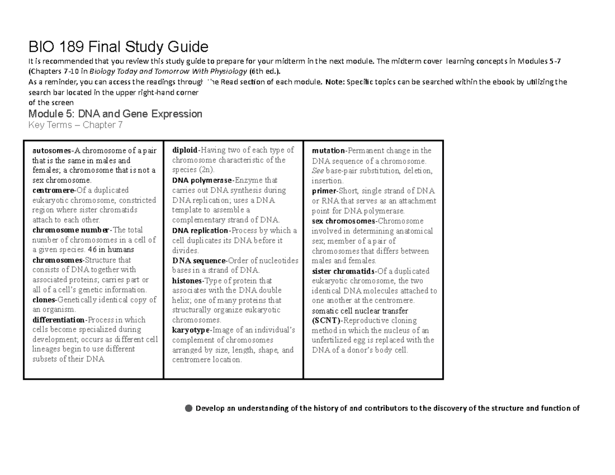 BIO 189 Midterm Study Guide: Key Concepts in DNA & Genetics - Studocu