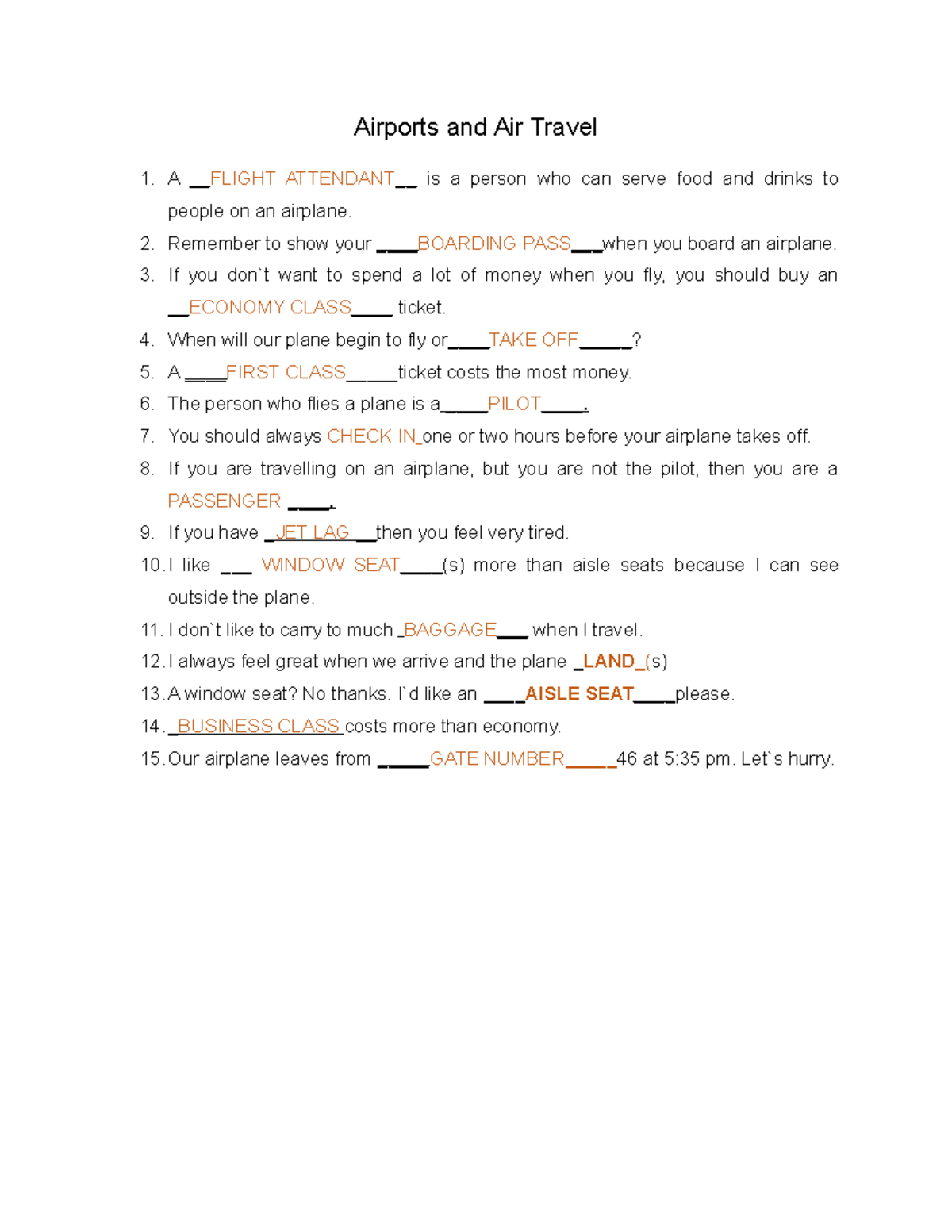 Airports and Air Travel Worksheet: Key Terms and Concepts - Studocu