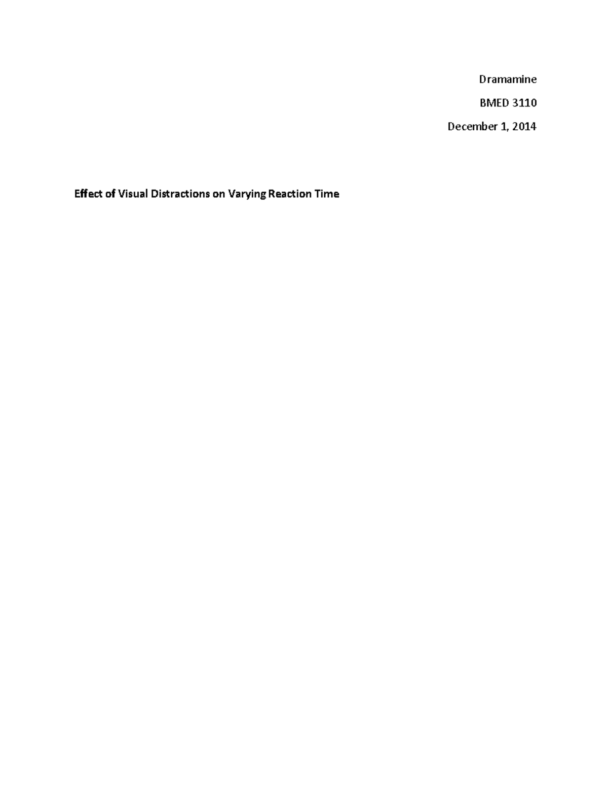 Effect of Visual Distractions on Reaction Time in BMED 3110 - Studocu