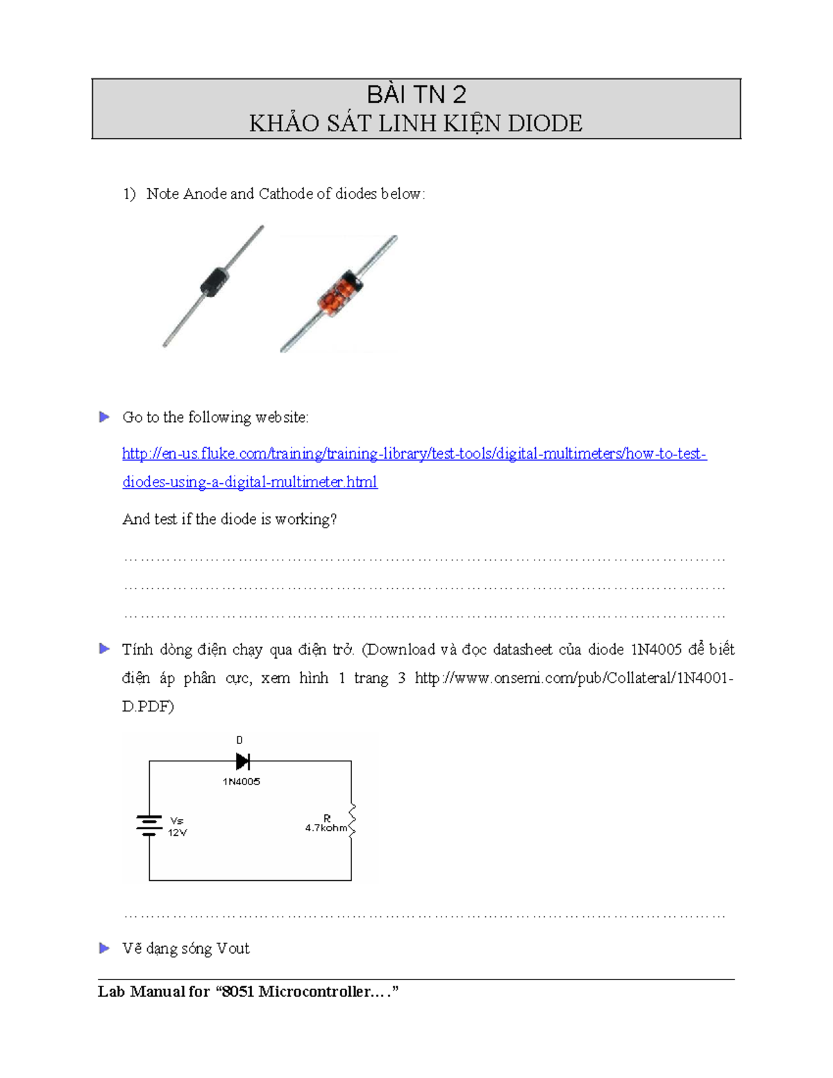 LAB2 Prelab: Khảo Sát Linh Kiện Diode và Dòng Điện - Studocu