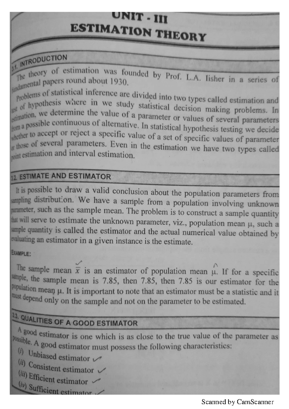 Estimation Theory - APST 101 Lecture Notes on Statistical Estimators ...