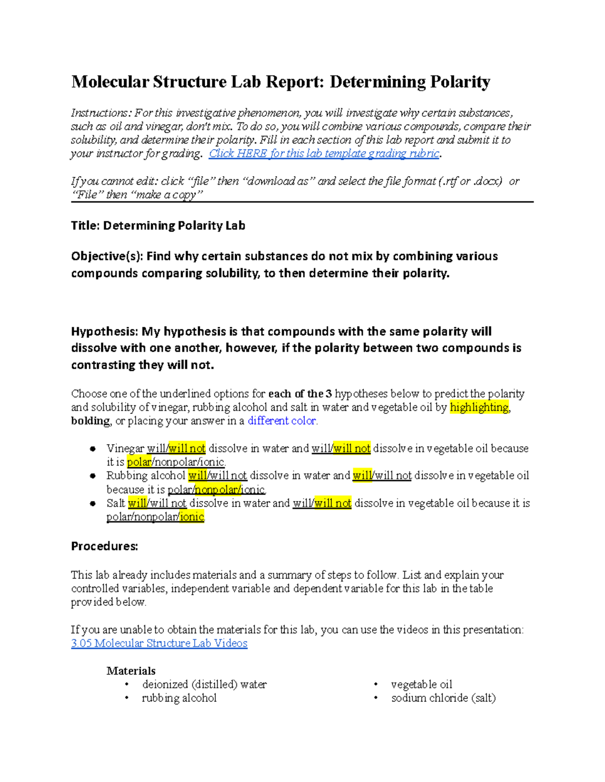 Copy of 3.05 Molecular Structure Lab Alternative - Molecular Structure ...
