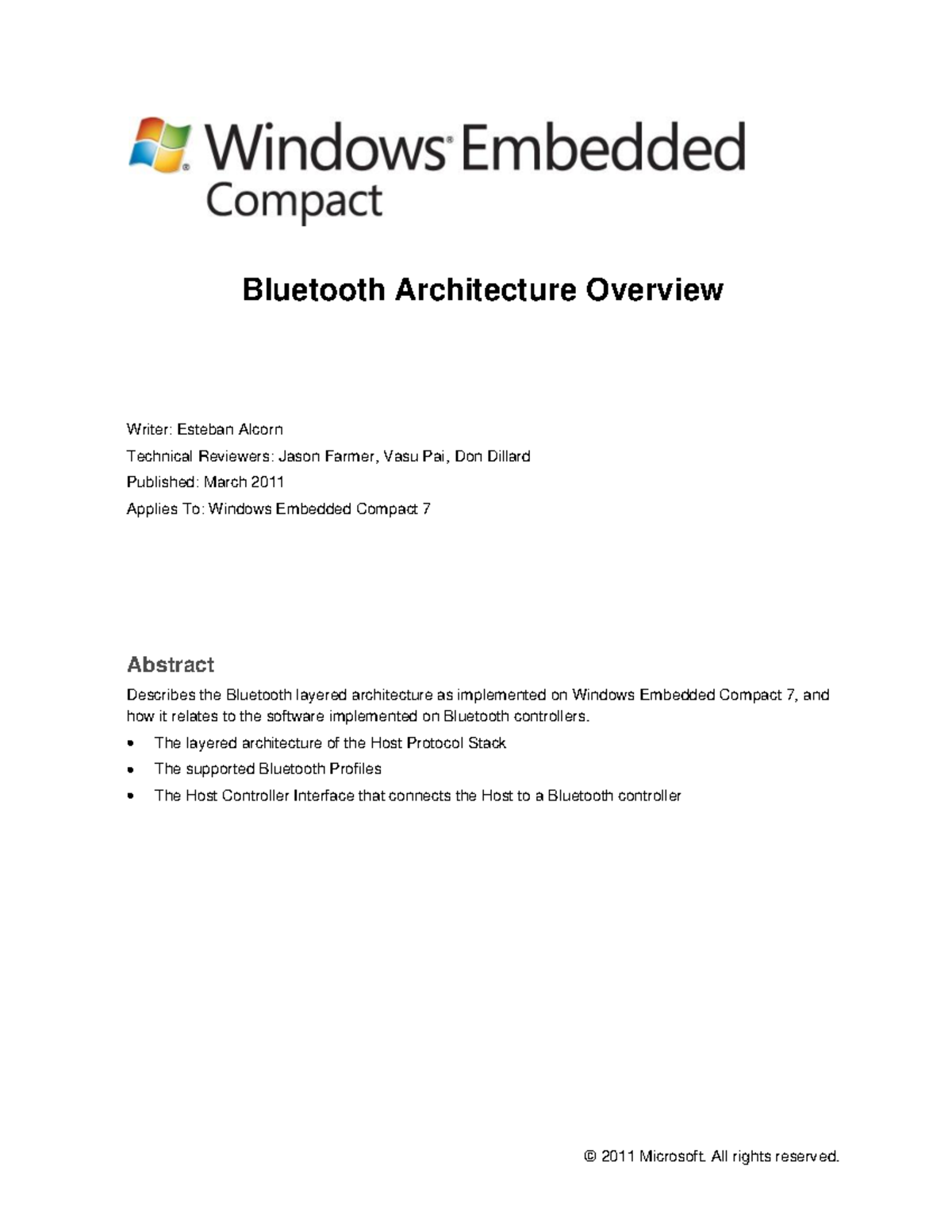 Windows Embedded Compact 7: Overview of Bluetooth Architecture - Studocu
