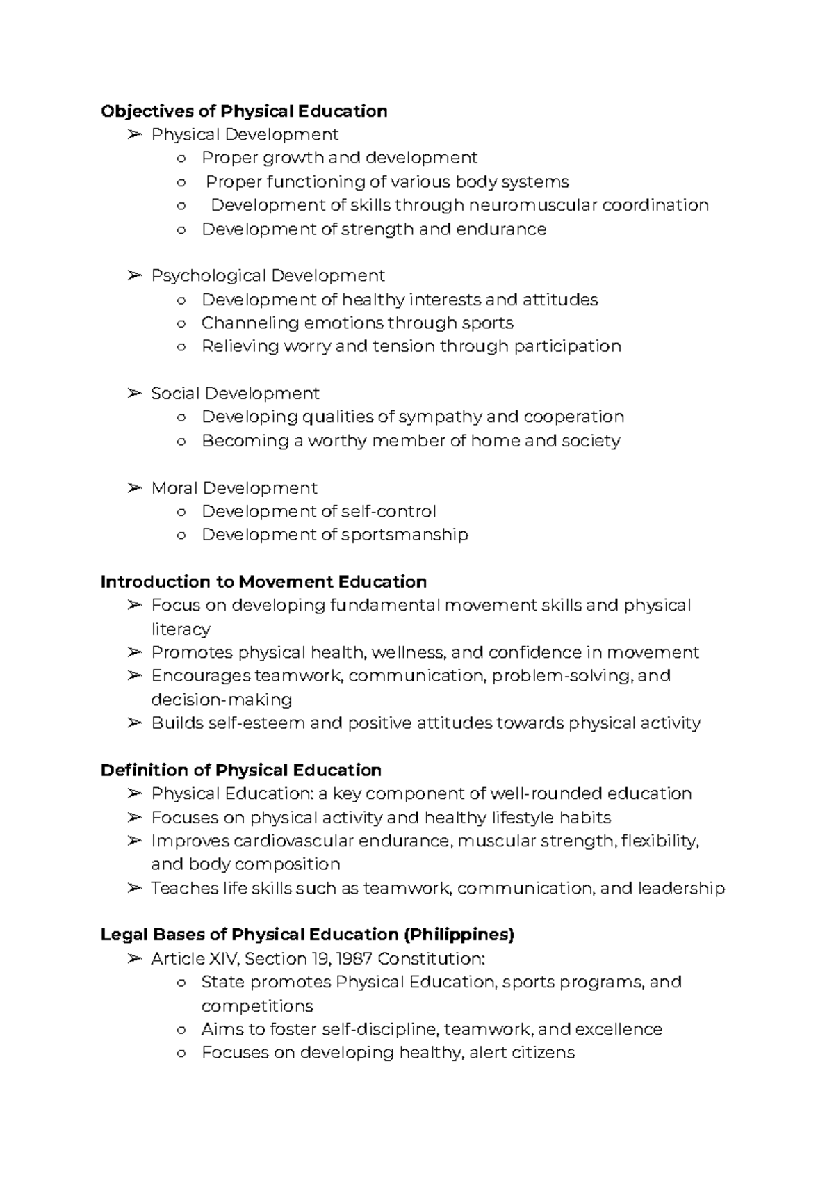 PE 101 - Comprehensive Overview of Physical Education Objectives - Studocu