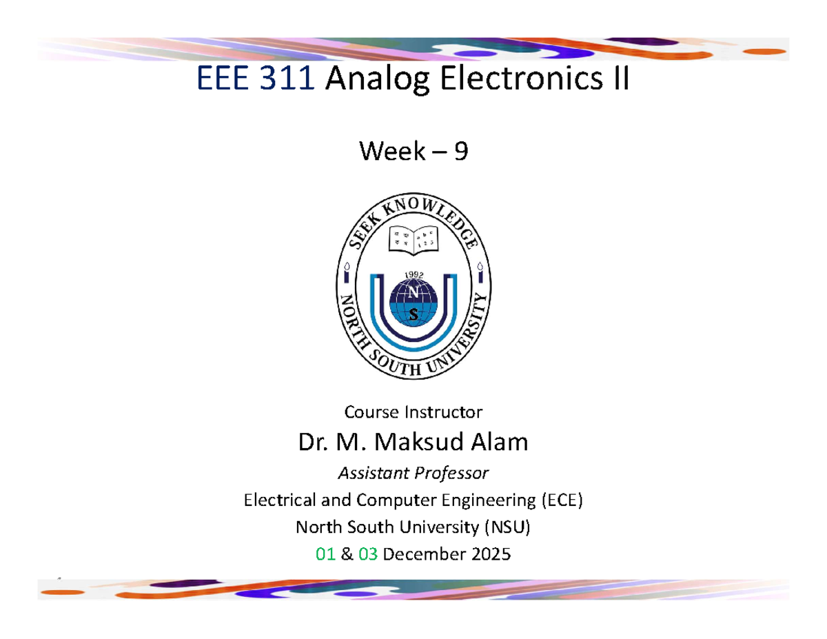 311 ECE Analog Electronics II Week 9: Active Filters & Feedback ...