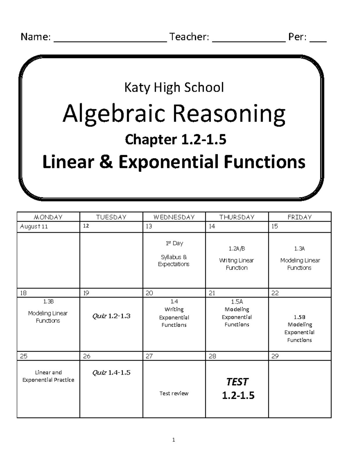 Algebraic Reasoning 25-26: Chapter 1.2-1.5 Functions & Models - Studocu