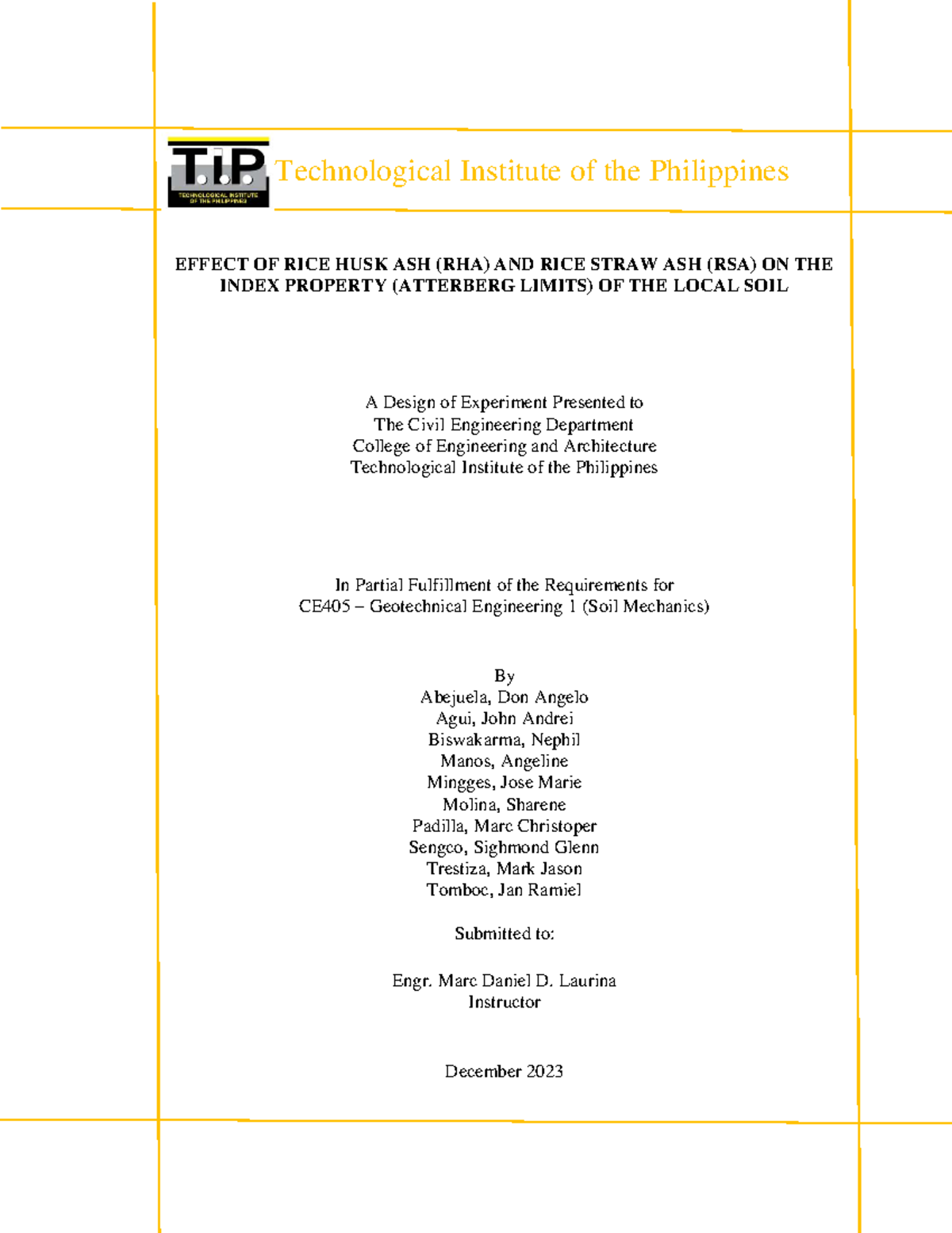 CE405 Geotechnical Engineering 1: Impact of RHA and RSA on Soil ...