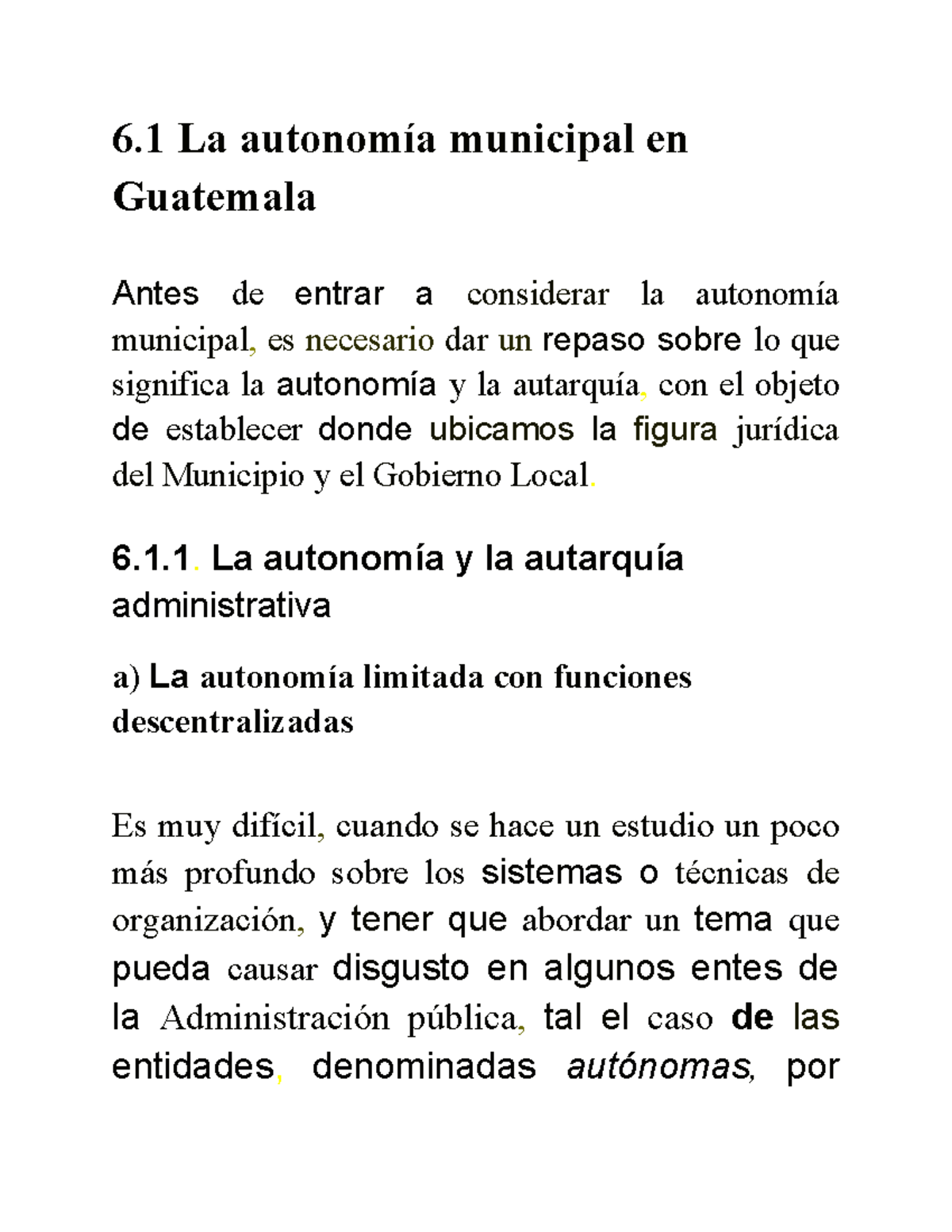 6.1 Autonomía Municipal en Guatemala: Análisis y Contexto Legal - Studocu