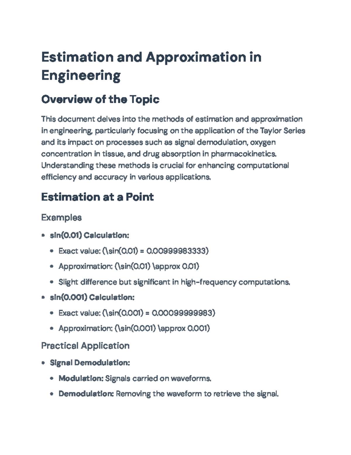 Estimation and Approximation Techniques in Engineering (ENG 101 ...