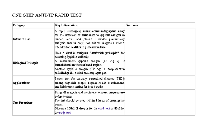 Immuno Serology Tests Overview: Rapid Assays for STDs and RF - Studocu