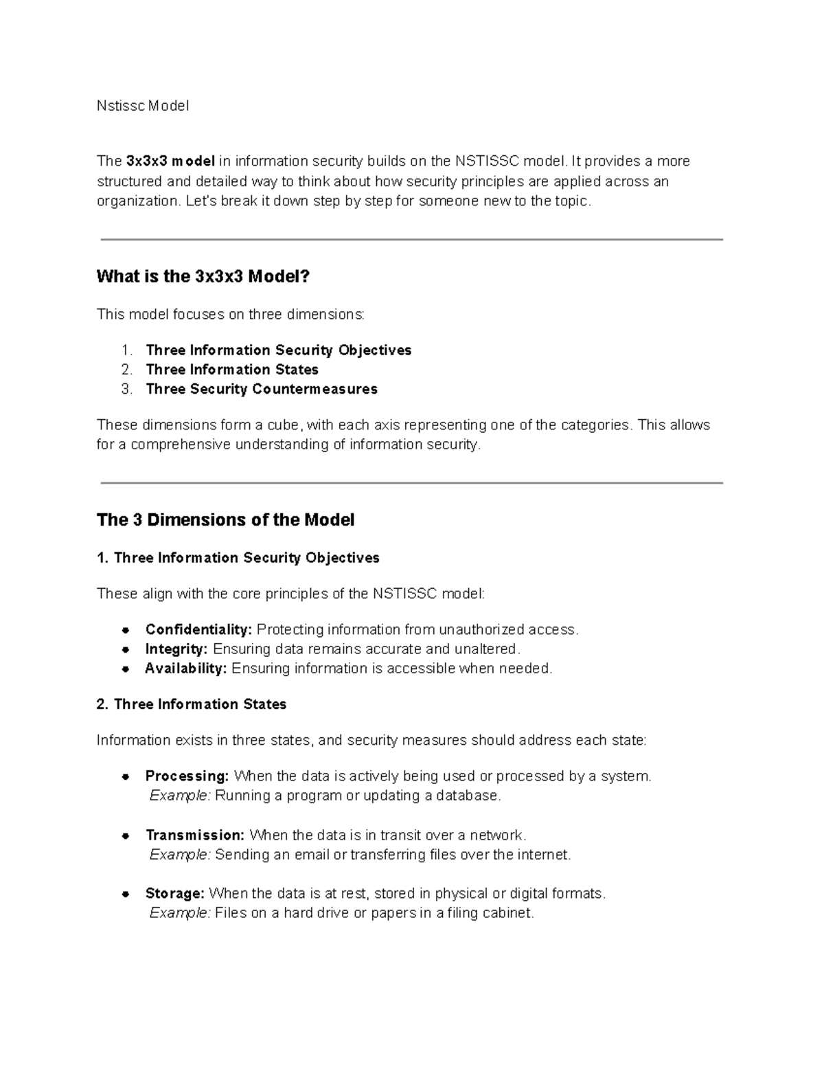 Nstissc Model Overview: 3x3x3 Info Security Components Explained - Studocu