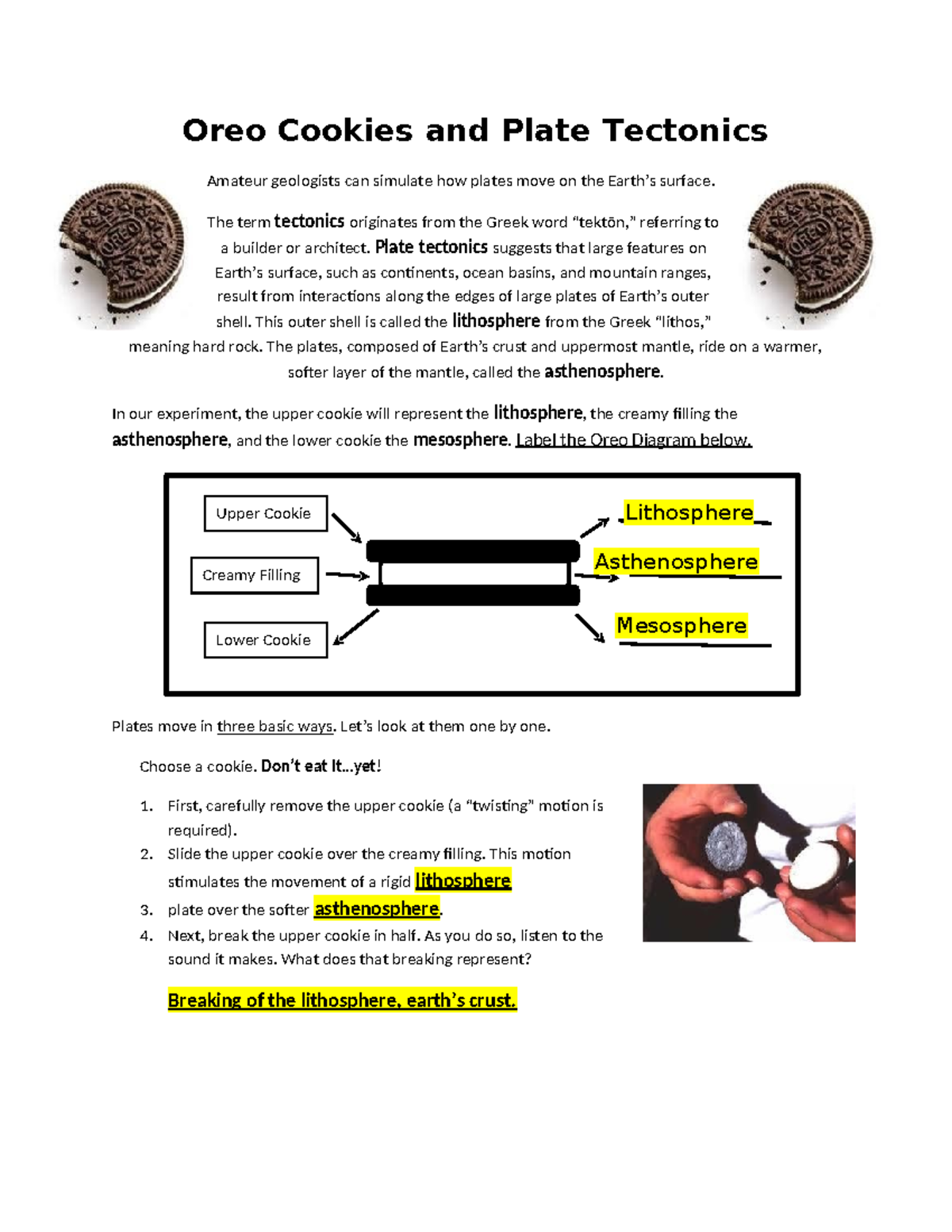 Activity 2: Oreo Plate Boundaries Simulation of Plate Tectonics - Studocu