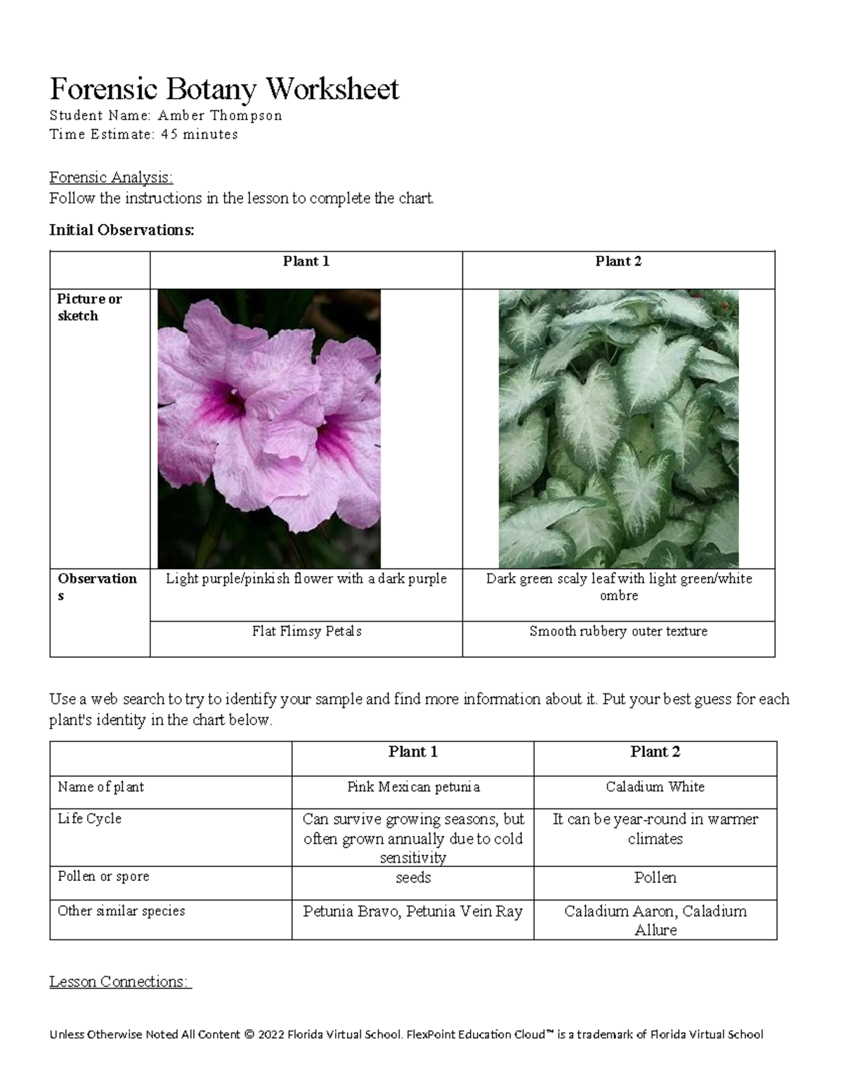 Forensic Botany Worksheet (02 05) - Plant Observation & Analysis - Studocu
