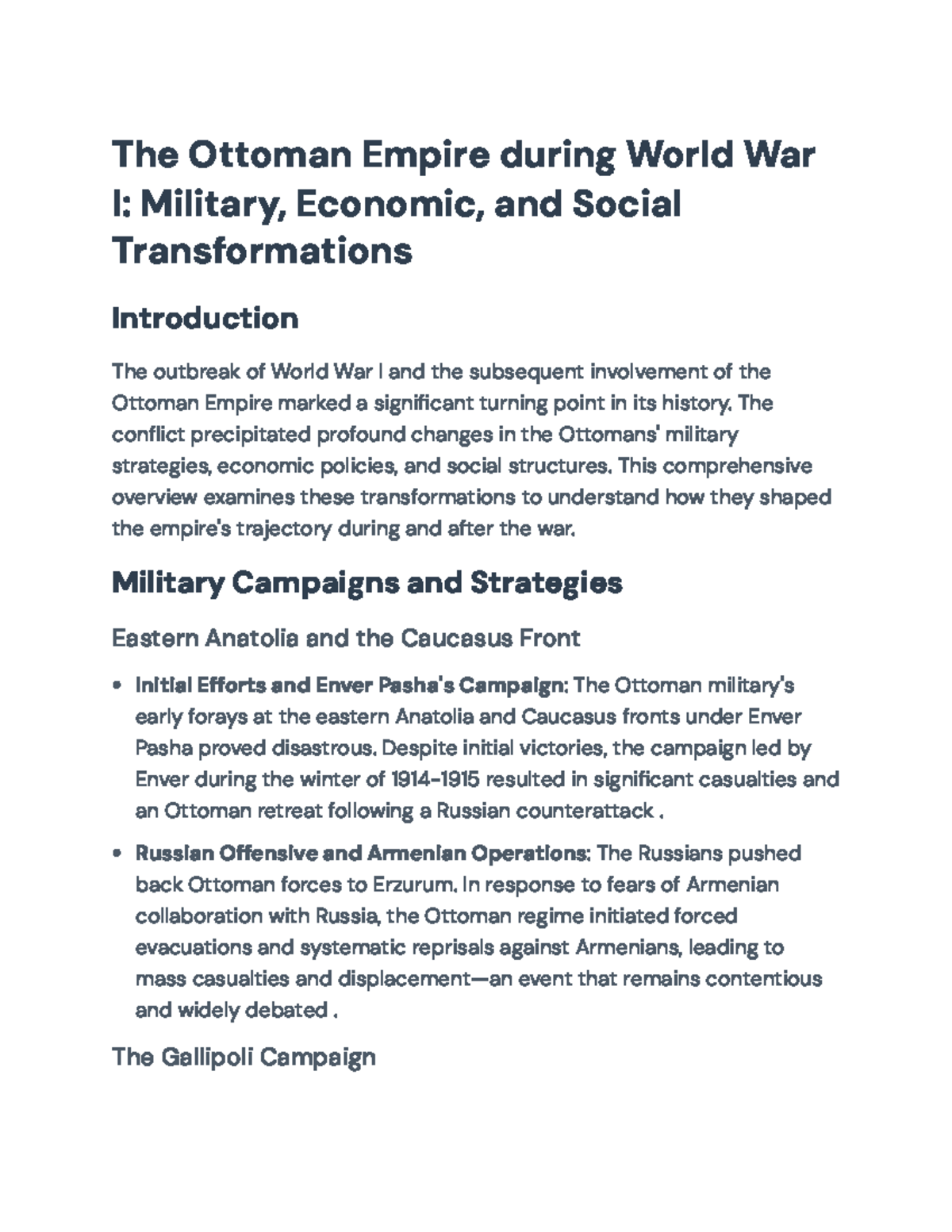 The Ottoman Empire in WWI: Military, Economic & Social Changes - Studocu