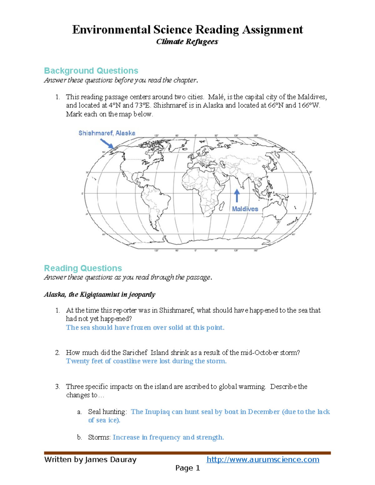 Environmental Science Reading Assignment - Climate Refugees Answer Key ...