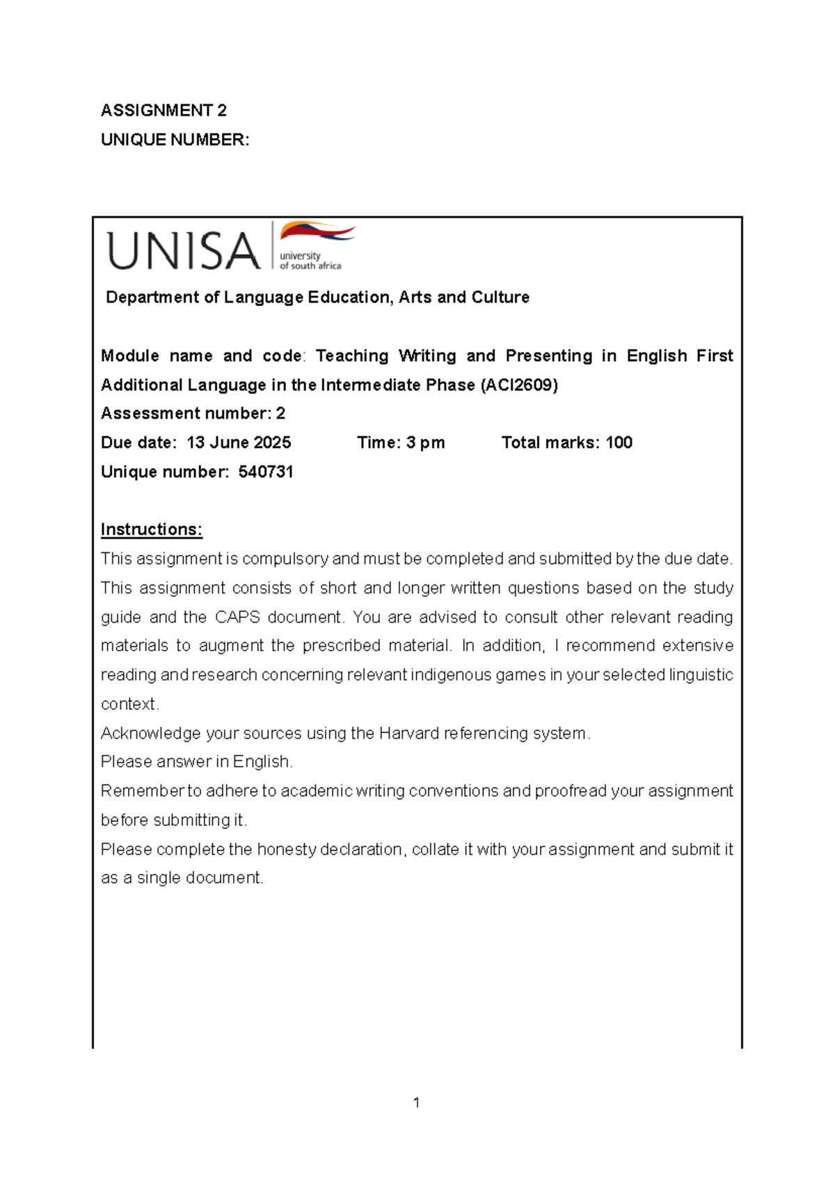 ACI2609 Assignment 2: Teaching Writing with Indigenous Games (2025) - Studocu