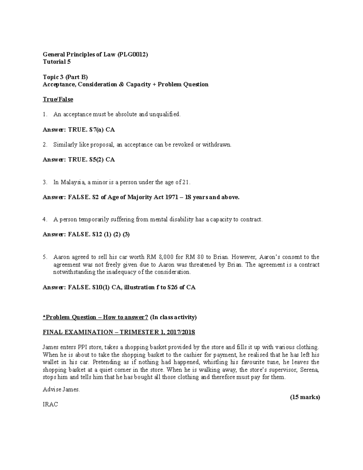 TUT 5 - Topic 3 (PART B) - tutorial - General Principles of Law ...
