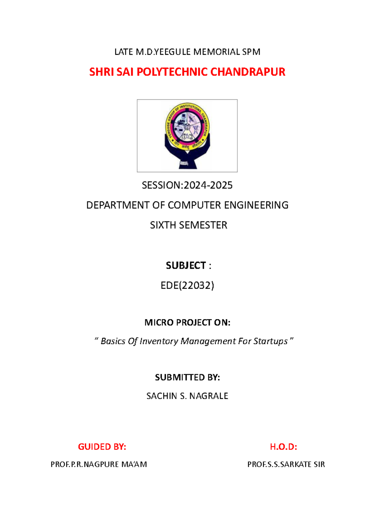 Front page design - certificate page - Computer science - LATE M.D ...
