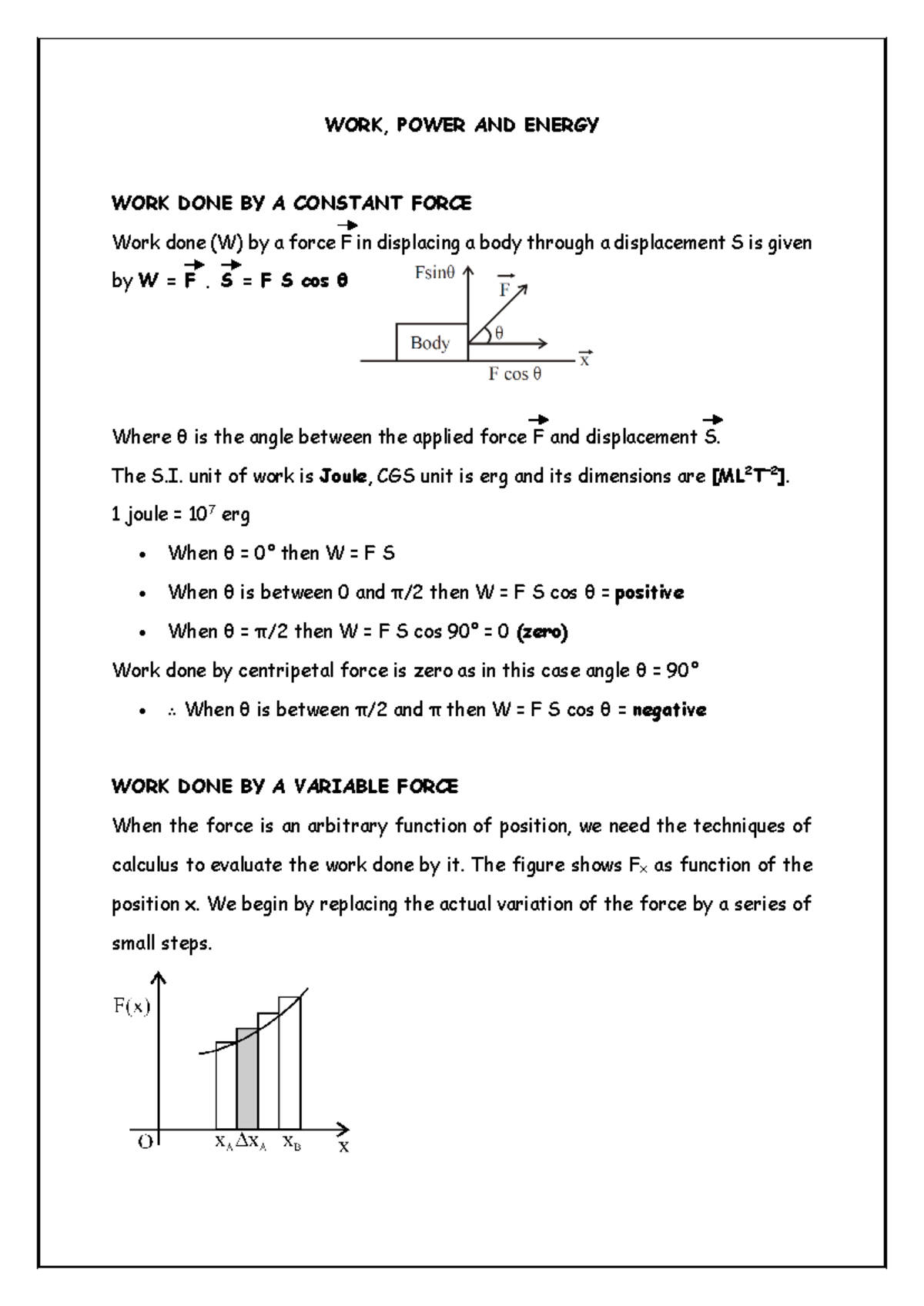 1st PU Physics - Work, Energy & Power - Study Notes - Studocu