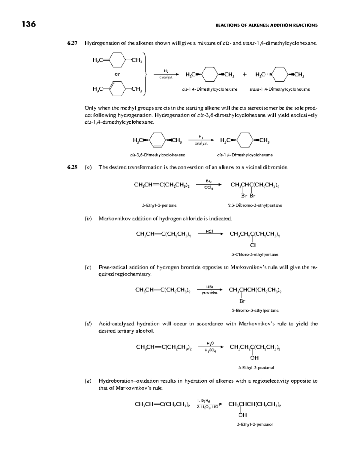 Organic Chemistry 4th Ed: Alkenes Addition Reactions (136) - Studocu